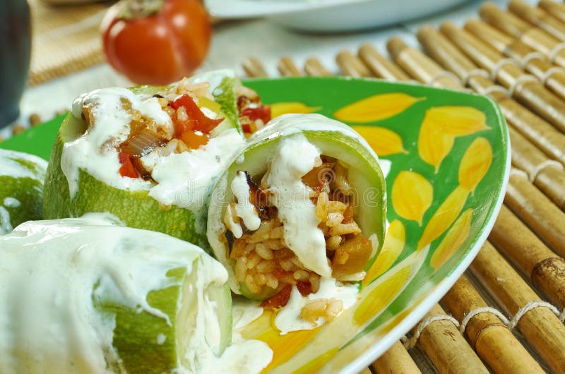 Kolokithakia Gemista with Avgolemono Sauce Stock Image - Image of rice ...