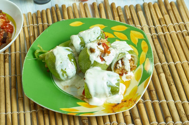 Kolokithakia Gemista with Avgolemono Sauce Stock Photo - Image of ...