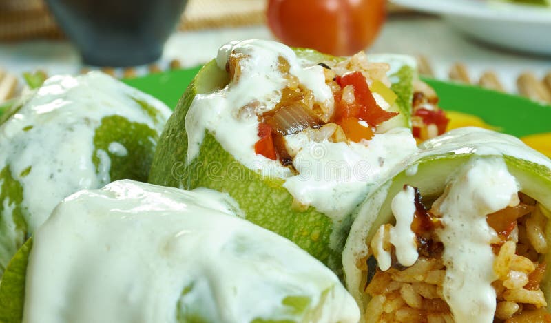 Kolokithakia Gemista with Avgolemono Sauce Stock Image - Image of green ...