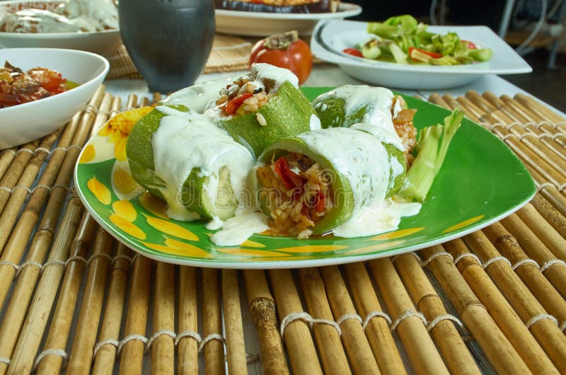 Kolokithakia Gemista with Avgolemono Sauce Stock Photo - Image of ...