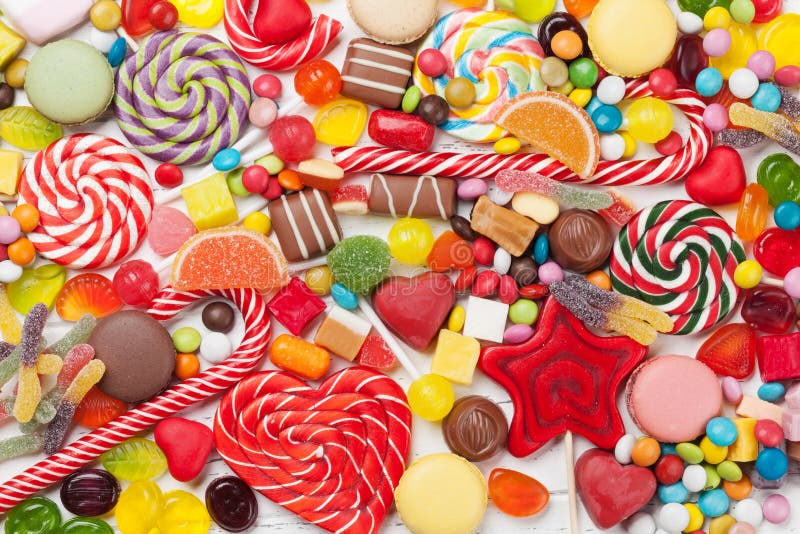 Kolorowi Cukierki Lizaki I Cukierki Zdjęcie Stock - Obraz złożonej z ...