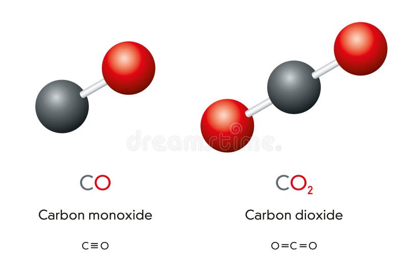Koldioxid, CO2, Molekylmodell Och Kemisk Formel Vektor Illustrationer ...