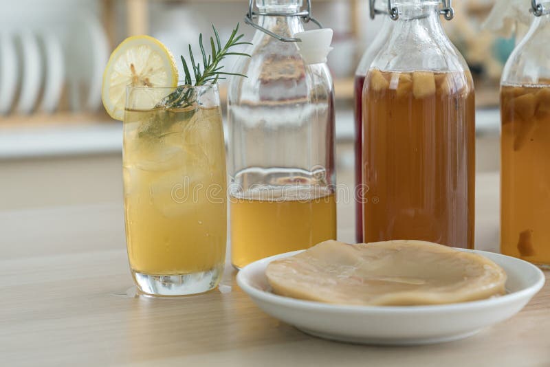 Kombucha Superfood Probiotic Beverage In Glass Natural Kombucha