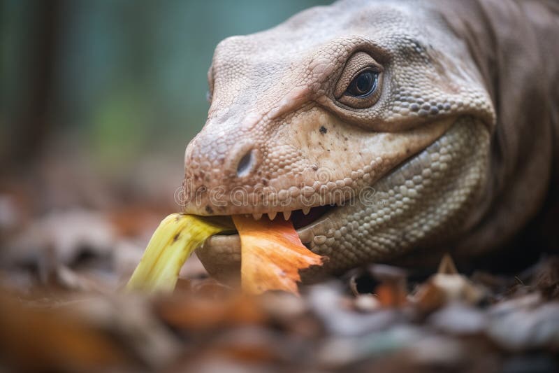 Komodo Dragon Eating an Egg Amidst Foliage Stock Illustration ...