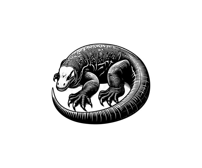 Komodo Dragon Hand Drawn Vector Illustration Stock Illustration ...