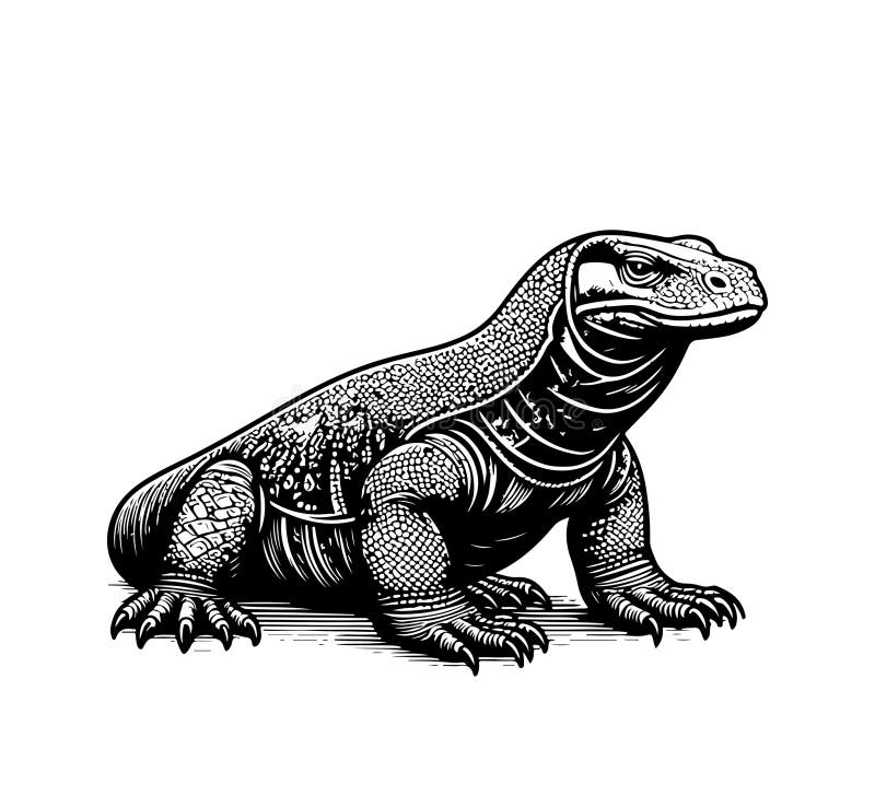 Komodo Dragon Hand Drawn Vector Illustration Stock Illustration ...