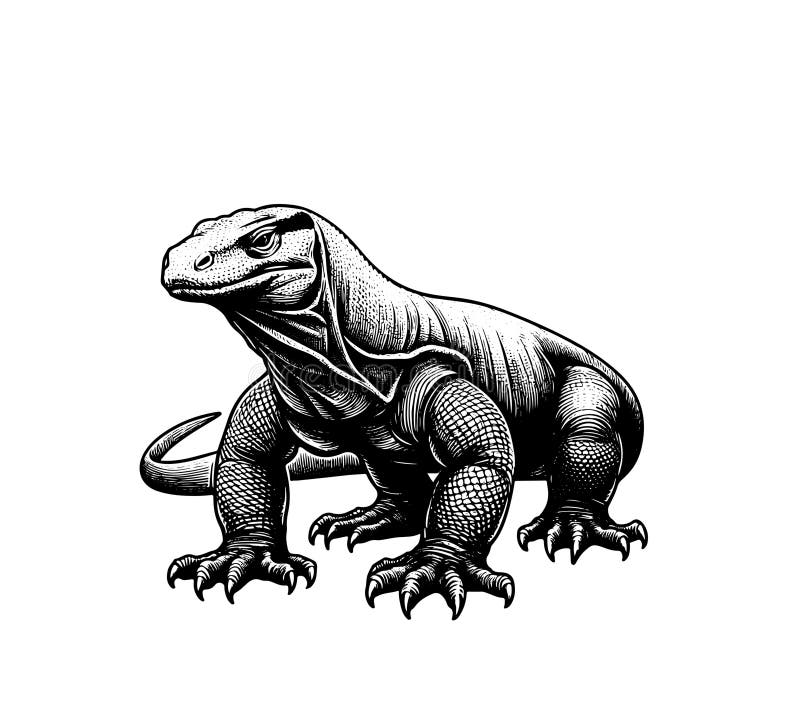 Komodo Dragon Hand Drawn Vector Illustration Stock Illustration ...