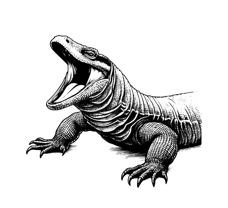 Komodo Dragon Hand Drawn Vector Illustration Stock Illustration ...