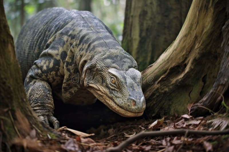Komodo Dragon Prowling through Indonesian Forest Stock Illustration ...