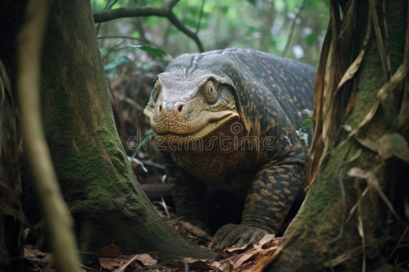 Komodo Dragon Prowling through Indonesian Forest Stock Illustration ...