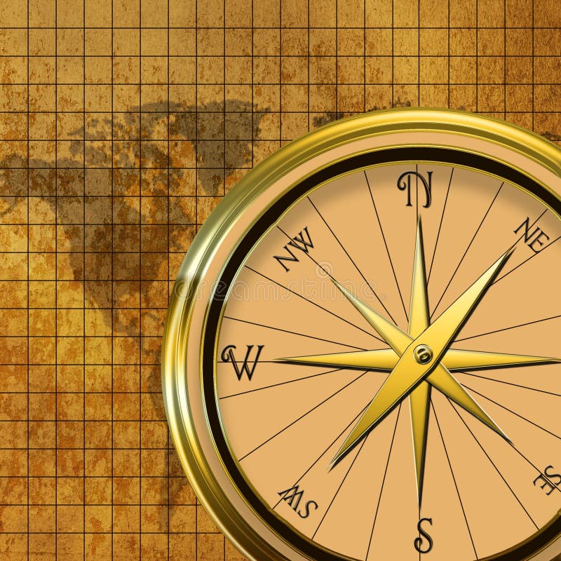 Kompas Op De Kaart Van De Wereld Stock Illustratie - Illustration of ...