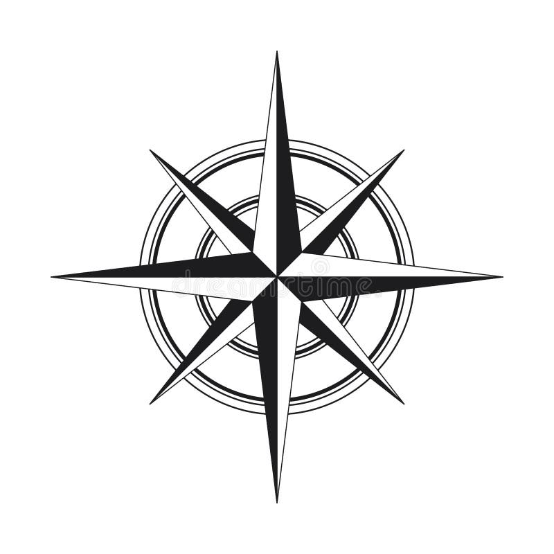 Zwart Compass-pictogram Geïsoleerd Op Witte Achtergrond. Voorroze ...