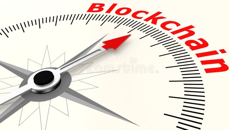 Kompass Mit Dem Pfeil, Der Auf Das Wort Blockchain Zeigt Stock ... Kompass Mit Dem Pfeil, Der Auf Das Wort Blockchain Zeigt Stock ...