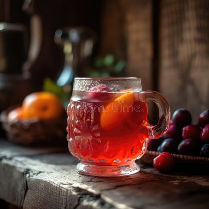 Kompot Fruit Drink on Stone in Rustic Pub Ukrainian Dishes. Generative ...