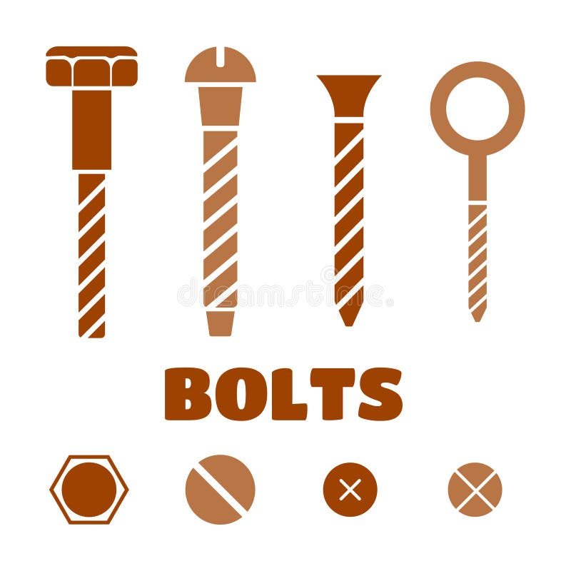 Konstruktionsmaskinvarusymboler Skruv-, Bult-, Mutter- Och Nitvect ...