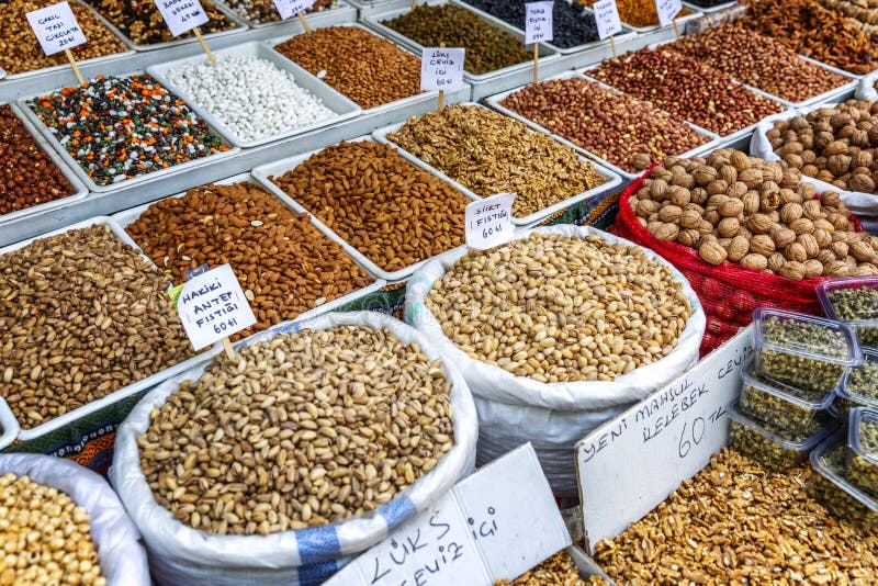 Konya, Turkey, 05/12/2019: a Variety of Nuts on the Counter in the ...