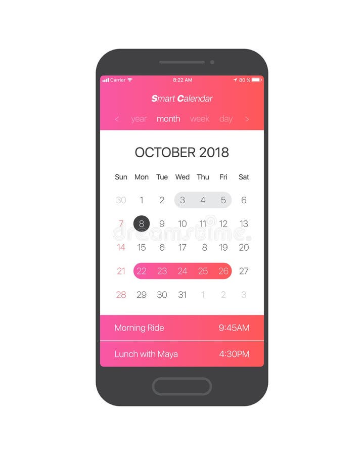 Konzept Vektor-Kalender-APP UI Vektor Abbildung - Illustration von ...