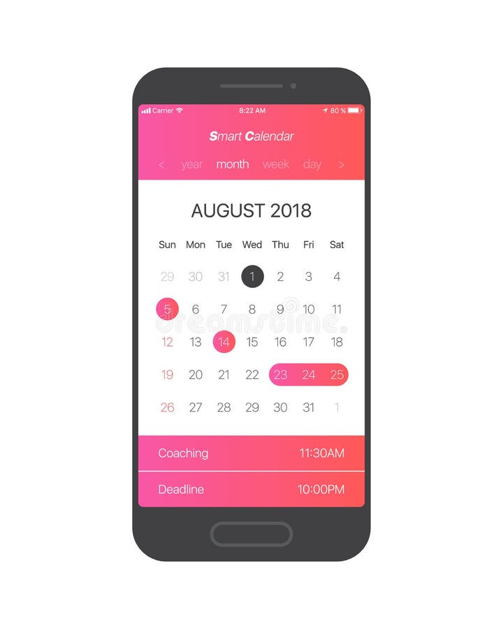 Konzept Vektor-Kalender-APP UI Vektor Abbildung - Illustration von ...