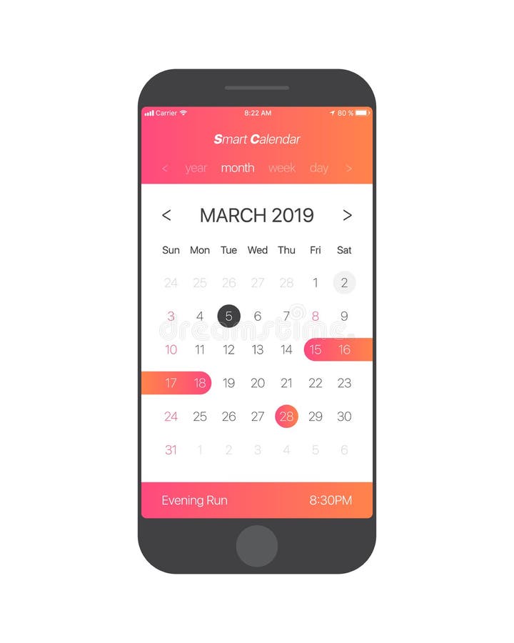 Konzept Vektor-Kalender-APP UI Vektor Abbildung - Illustration von ...