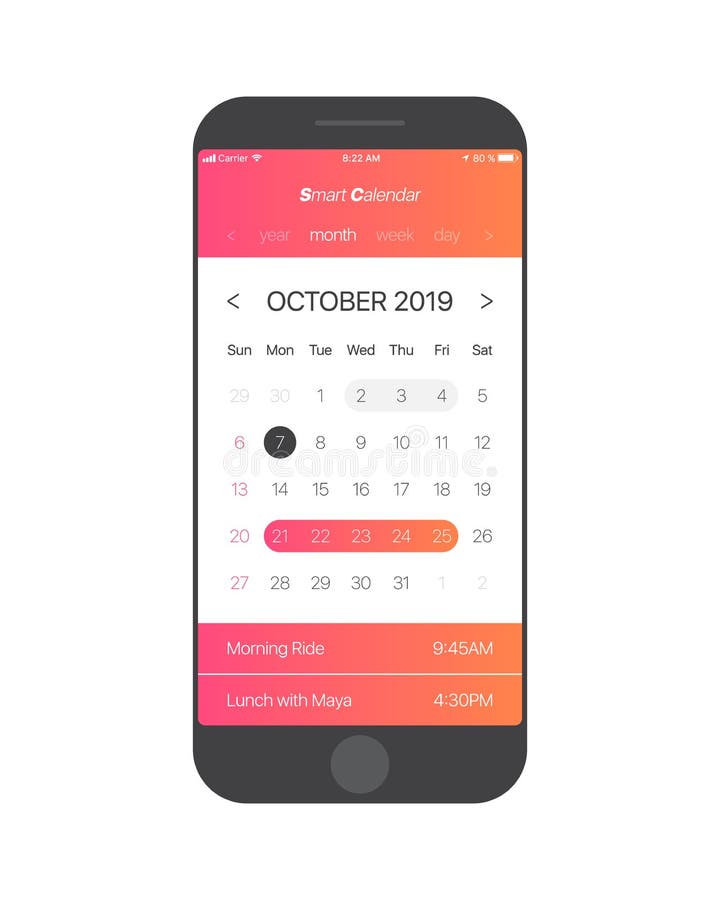 Konzept Vektor-Kalender-APP UI Vektor Abbildung - Illustration von ...