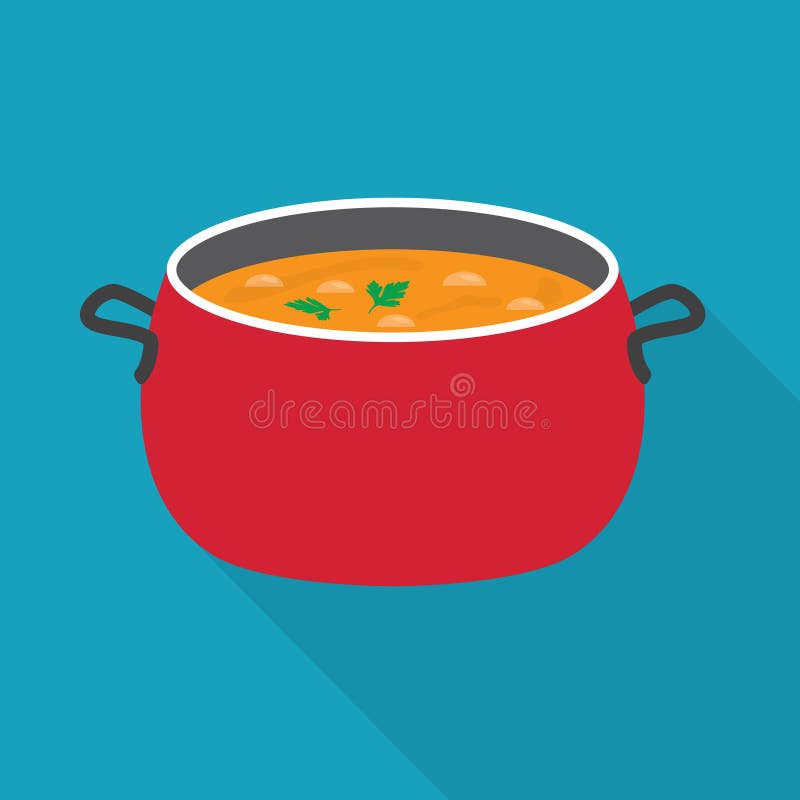 Kookpot met soep vector illustratie. Illustration of ingrediënt - 179979730