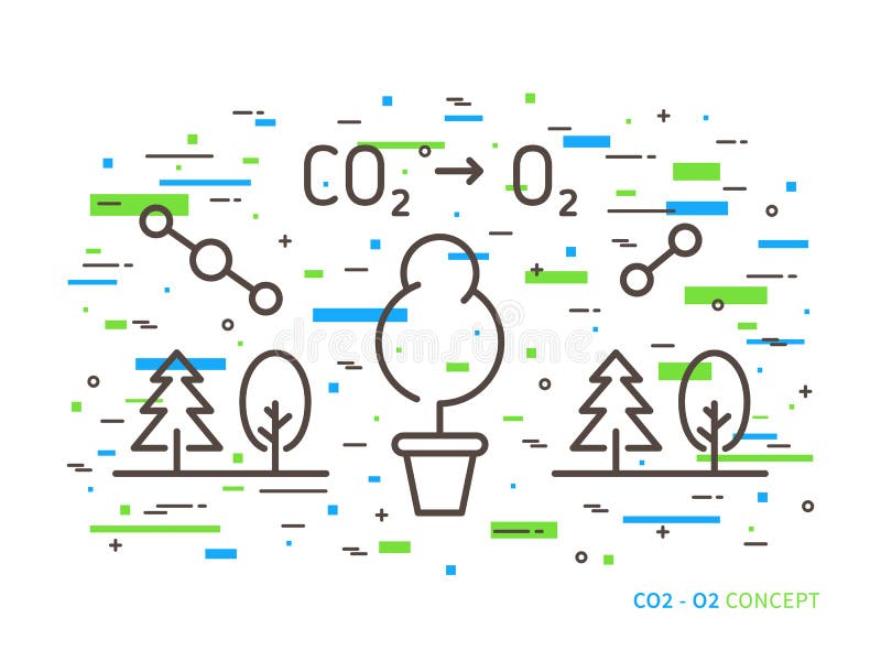 De Kooldioxide Van Co2 Aan O2-zuurstof Lineaire Vectorillustratie ...