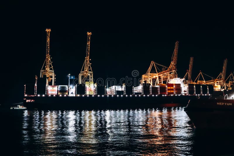 Night View of the Port of Koper with Cargo Containers Editorial Image ...