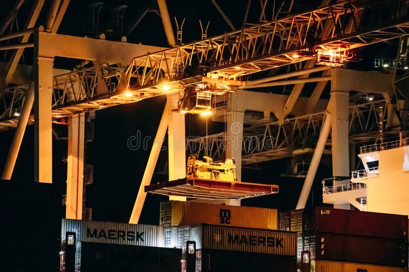 Nighttime Cargo Container Loading in the Port of Koper Under Artificial ...