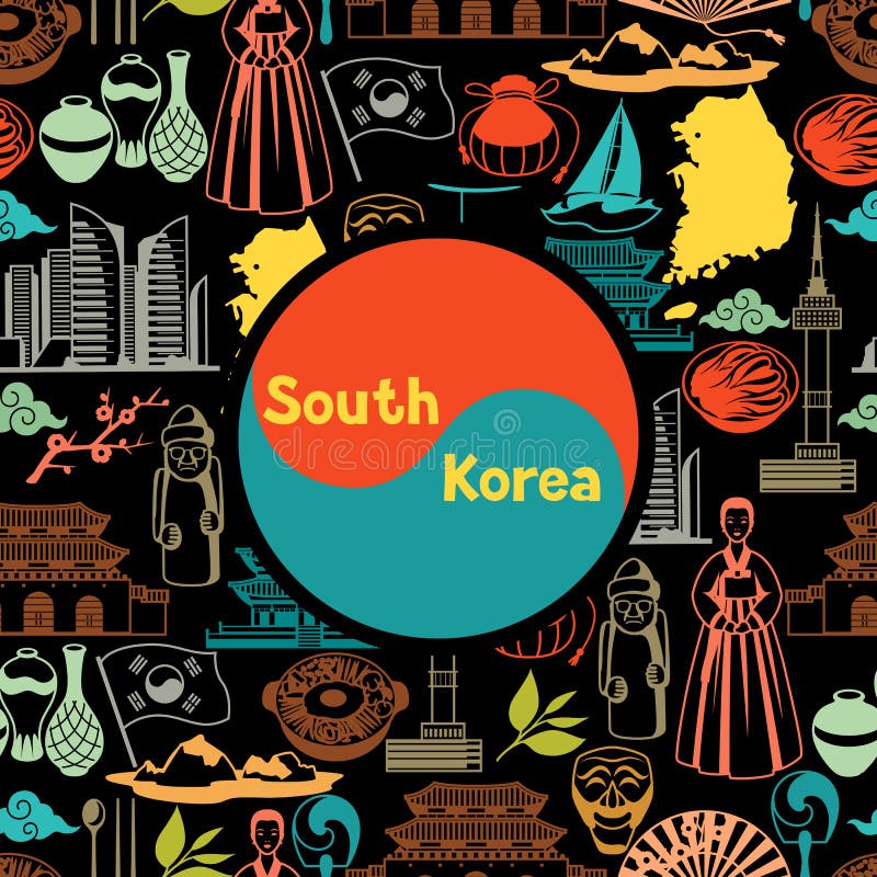 Korea Banner Design. Korean Traditional Sticker Symbols and Objects ...