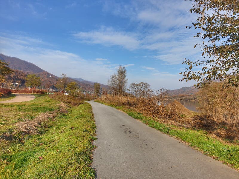 Korea Countryside Garden by the Riverside with Autumn View Stock Photo ...
