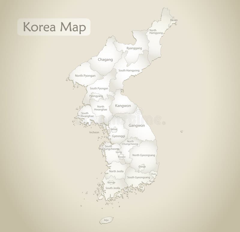 Korea Map, North and South, Administrative Division with Names, Old ...