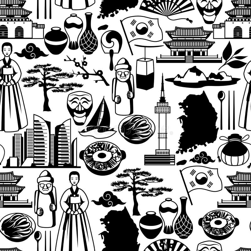 Korea Seamless Pattern. Korean Traditional Symbols and Objects Stock ...