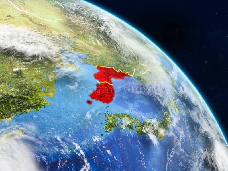 Korea from space stock illustration. Illustration of north - 130884264