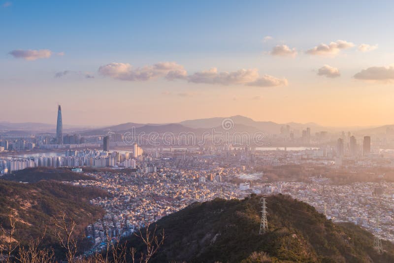 Korea,Sunset of Seoul City Skyline Stock Image - Image of modern ...