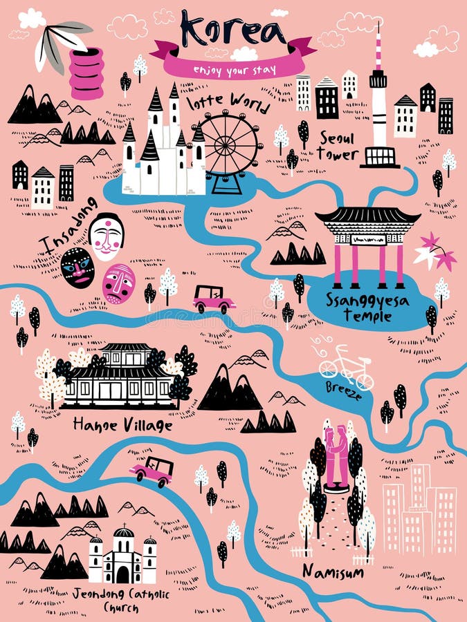 Korea travel map stock illustration. Illustration of modern - 74356683