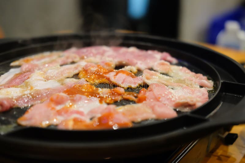 Meat are Being Cooked on Korean Stove Stock Image - Image of roast ...