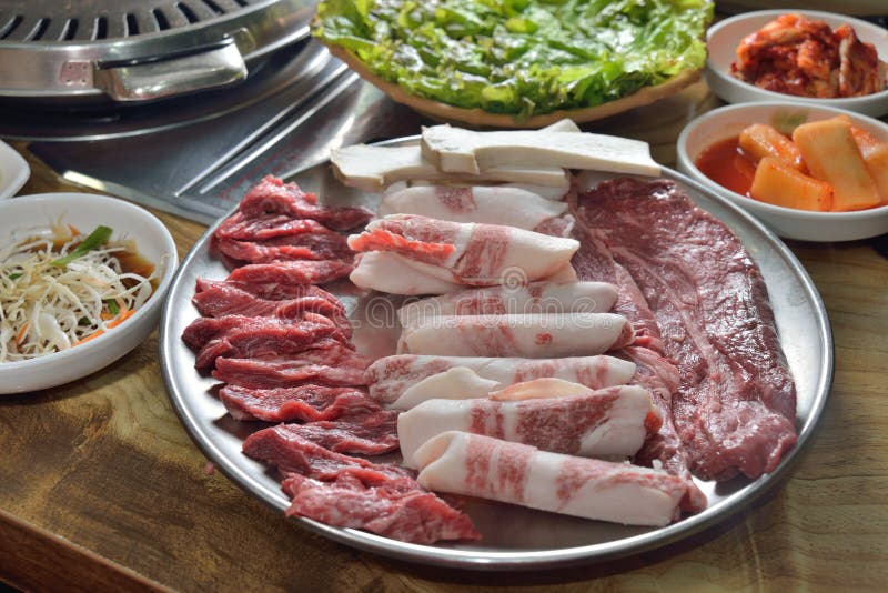 Korean BBQ Cuisine Raw Flesh Assorted Meat Platter Stock Image - Image ...