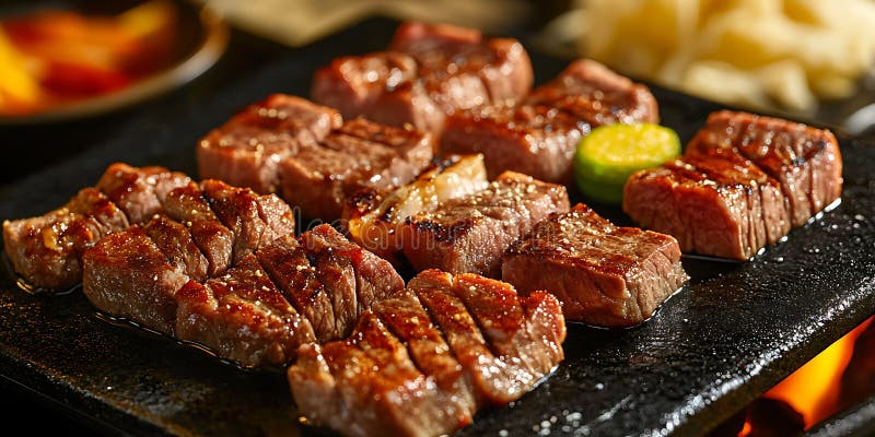 Korean BBQ Delicious Grilled Beef Cubes Background Wallpaper Stock ...