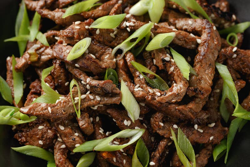 Korean Beef Bulgogi BBQ with Sesame Seeds and Spring Onion. Stock Photo ...