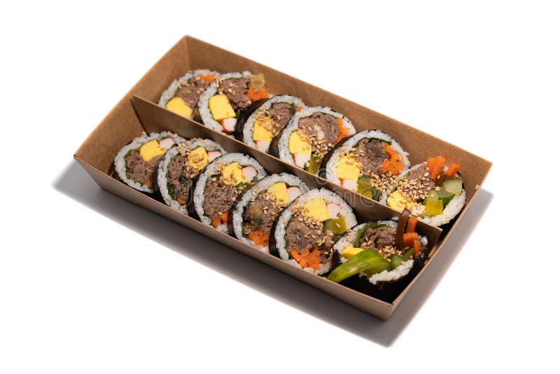 Korean Beef Gimbap Isolated on White Background Stock Photo - Image of ...