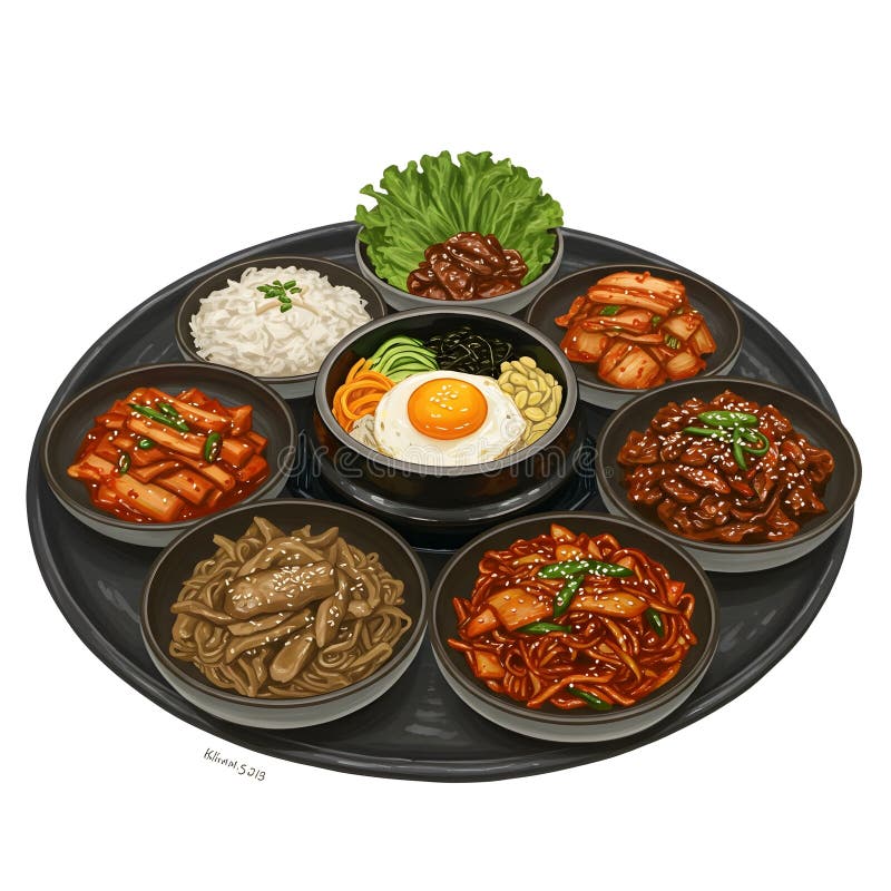 Korean Bibimbab Set with Side Dish Banchan Stock Illustration ...