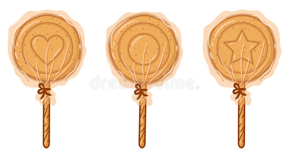 Korean Dalgona Candy Shape with Wrap and Stick Stock Vector ...