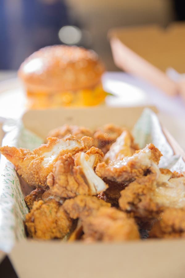 Korean Deep Dried Chicken in Paper Brown Take Out Box Stock Image ...