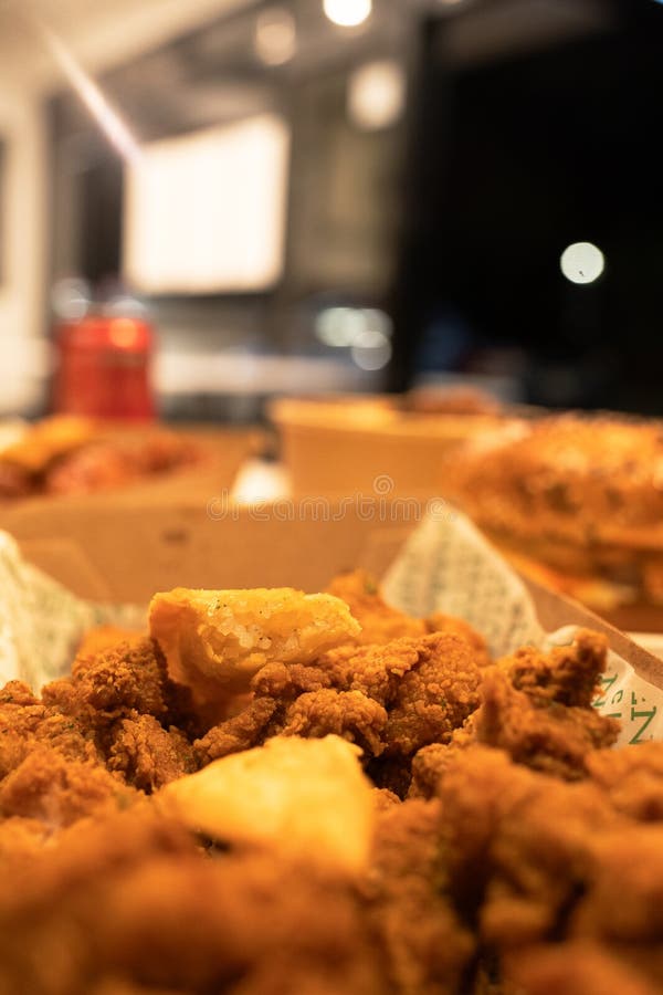 Korean Deep Dried Chicken in Paper Brown Take Out Box Stock Photo ...