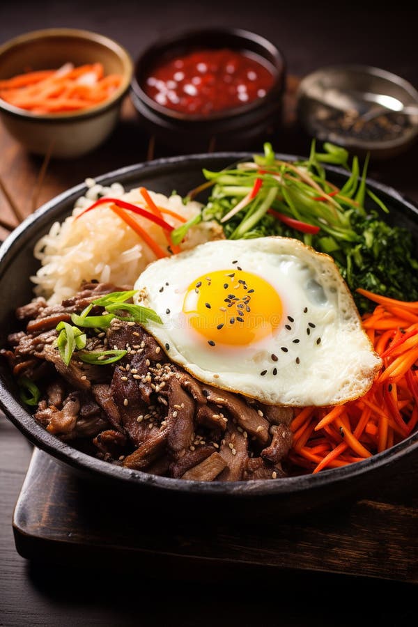 Korean Dish in One Plate, Different Ingredients and an Egg. Generative ...