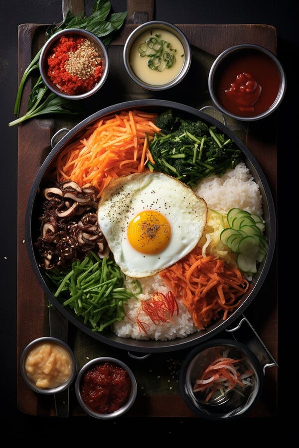 Korean Dish in One Plate, Different Ingredients and an Egg. Generative ...