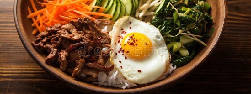 Korean Dish in One Plate, Different Ingredients and an Egg. Generative ...