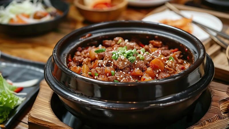 Korean Food, Spicy Meat Pot on the Table . Generative Ai Stock ...