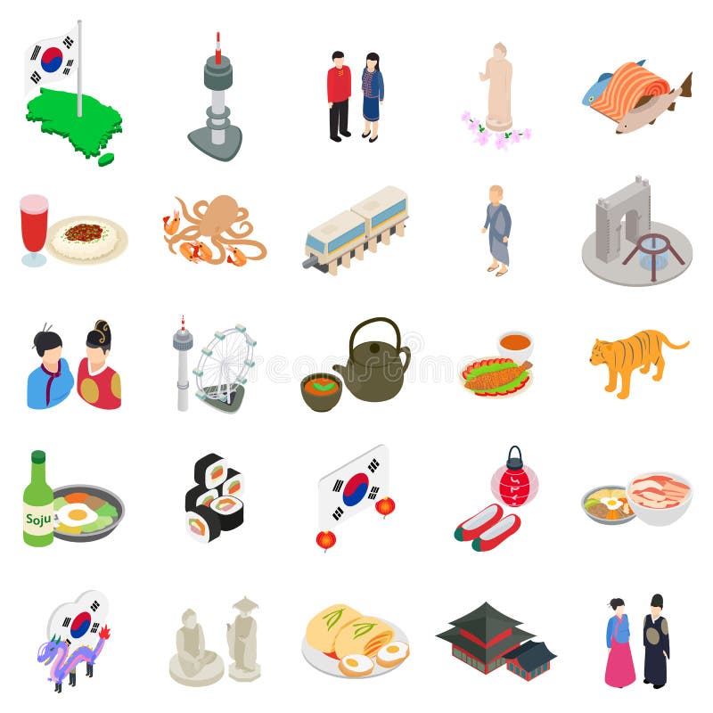 Korean Icons Set, Isometric Style Stock Vector - Illustration of ... Korean Icons Set, Isometric Style Stock Vector - Illustration of ...