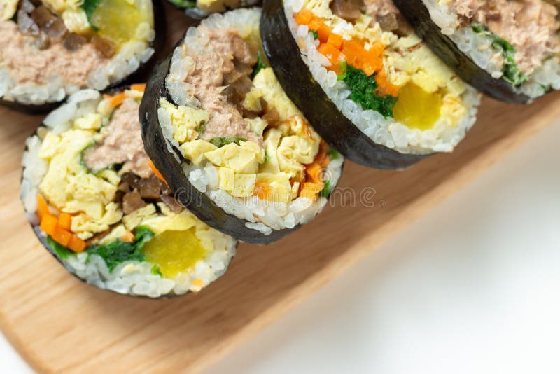 Korean Kimbab on a Wooden Board, an View from Above Stock Photo - Image ...